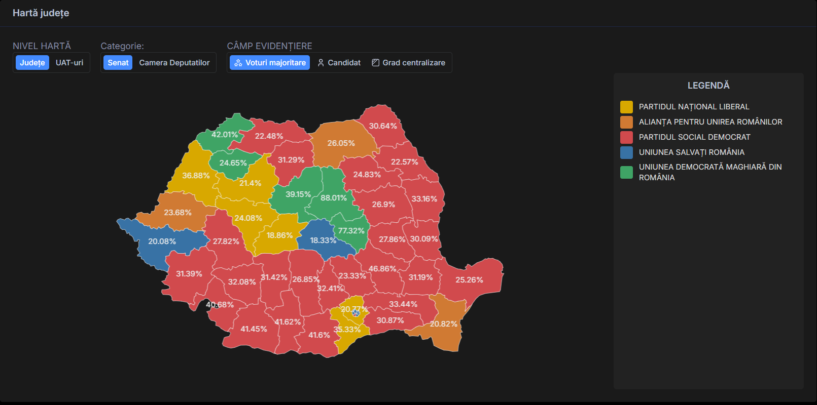 Harta Politică - Alegeri Parlamentare 2024 | PSD a câștigat în 25 de ...