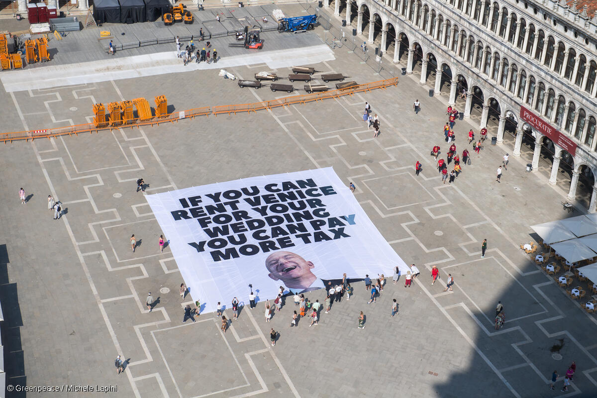 Greenpeace and British activists protest Jeff Bezos' wedding ...