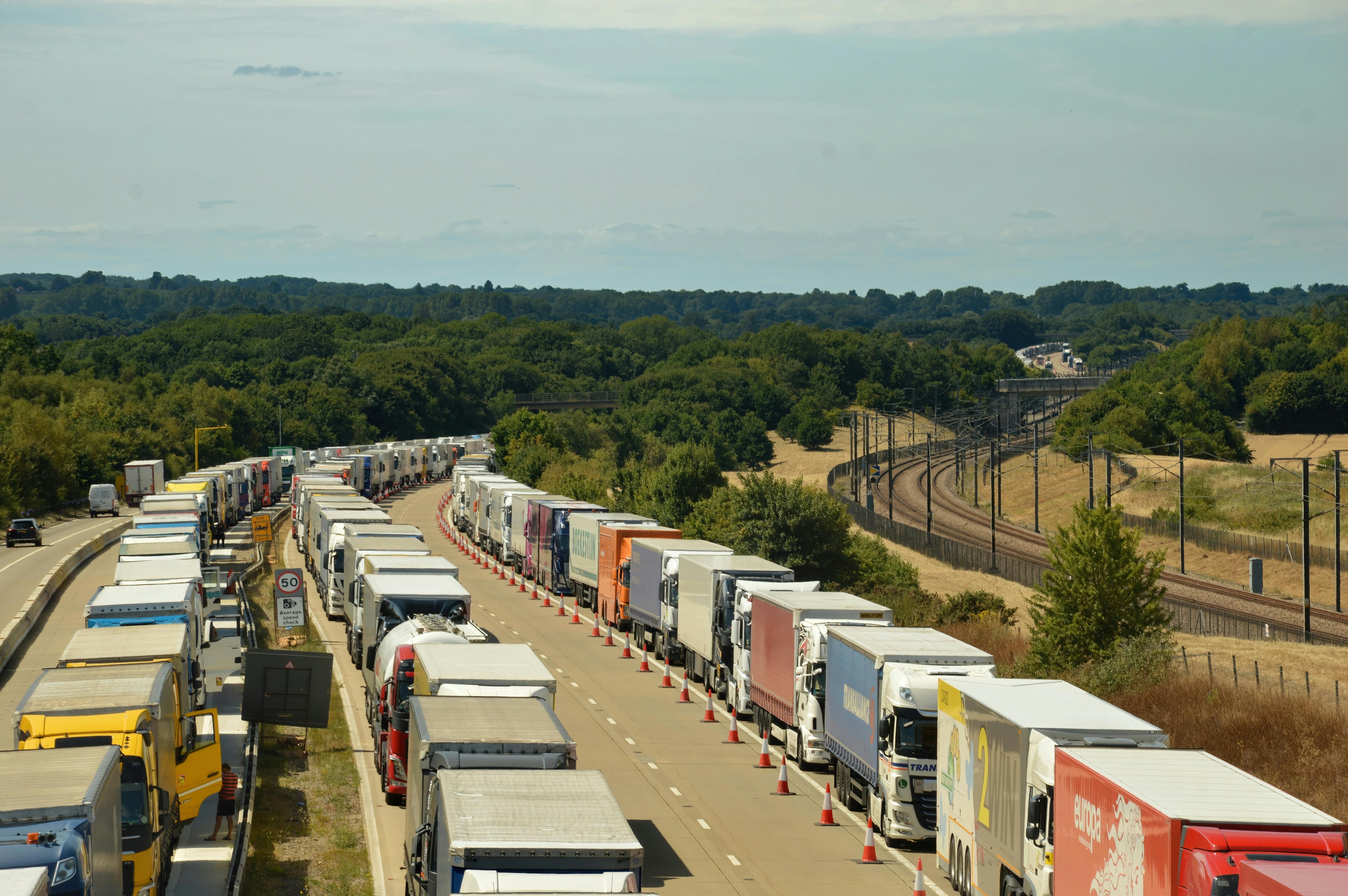 Traffic with trucks at the border crossing points Jimbolia, Moravița ...